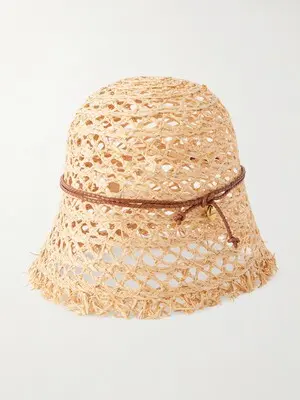 Ruslan Baginskiy Leather-trimmed Straw Bucket Hat - Neutrals