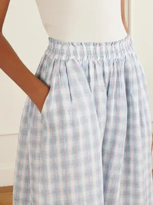 SKALL Pleated Checked Linen Midi Skirt