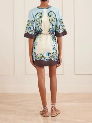 ALEMAIS Natalia Printed Linen Mini Dress - Neutrals