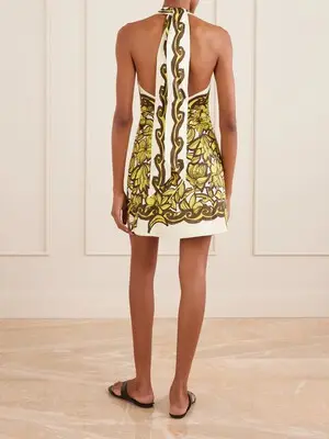 ALEMAIS Mona Floral-print Hemp Halterneck Mini Dress