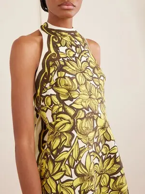 ALEMAIS Mona Floral-print Hemp Halterneck Mini Dress