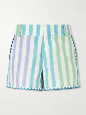EMPORIO SIRENUSE Ikat Striped Cotton Tailored Shorts - Blue