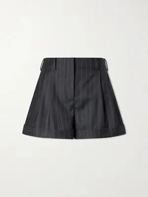 Givenchy Striped Double-pleated Wool Shorts - Gray
