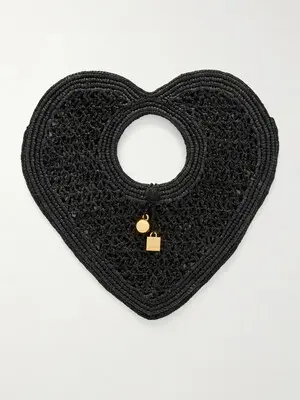 Jacquemus Le Spiaggia Coeur Embellished Raffia Tote - Black