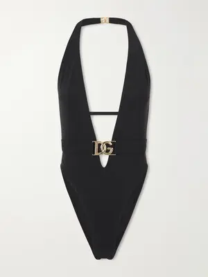 Dolce & Gabbana Logo Embellished Plunge One-piece - Black
