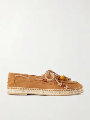 AQUAZZURA Embellished Suede Espadrille Loafers - Brown