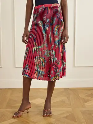 Etro Pleated Knit Midi Skirt With Floral And Paisley Print