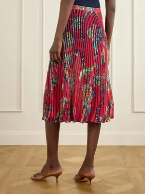 Etro Pleated Knit Midi Skirt With Floral And Paisley Print
