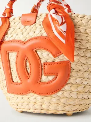 Dolce & Gabbana Kendra Logo-appliquéd Raffia Bucket Bag - Orange