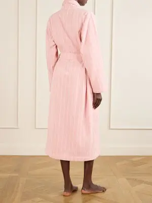TEKLA Belted Striped Cotton-terry Robe - Pink
