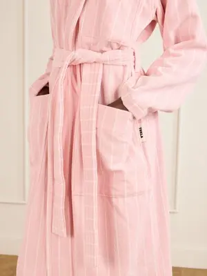 TEKLA Belted Striped Cotton-terry Robe - Pink