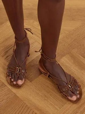 Saint Laurent Babylone Suede Lace-up Sandals - Brown