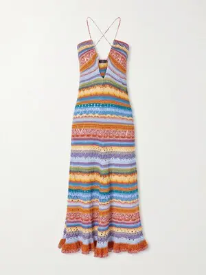 Etro Crocheted Striped Cotton Midi Dress - Multi
