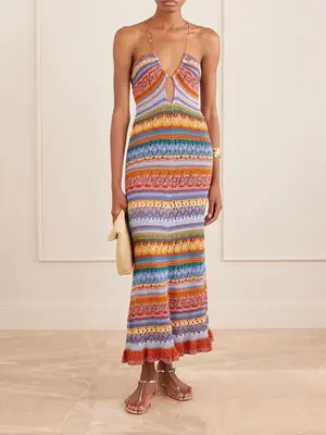 Etro Crocheted Striped Cotton Midi Dress