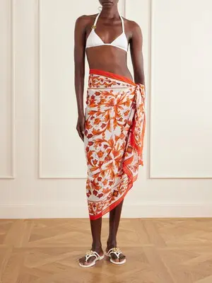 Dolce & Gabbana Maiolica Printed Cotton Pareo - Orange