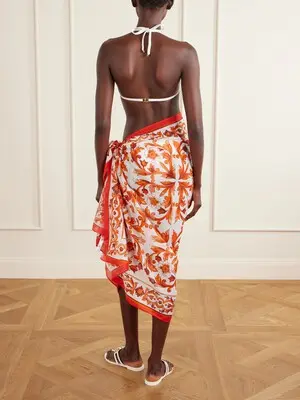 Dolce & Gabbana Maiolica Printed Cotton Pareo - Orange