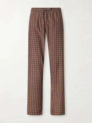 TEKLA Checked Organic Cotton Pajama Pants - Brown