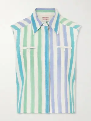 EMPORIO SIRENUSE Ylenia Ikat Striped Cotton Shirt - Blue