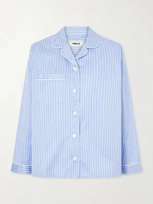 TEKLA Striped Organic Cotton Pajama Shirt - Blue