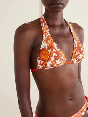 Dolce & Gabbana Majolica Knotted Printed Halterneck Bikini - Orange