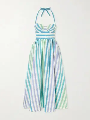 EMPORIO SIRENUSE Johanna Ikat Striped Cotton Midi Dress - Blue