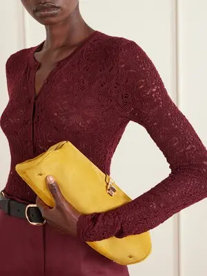 Gabriela Hearst Paola Embellished Suede Clutch - Yellow