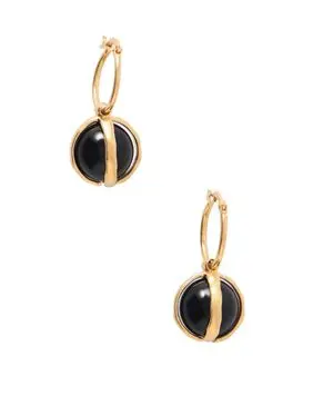 JIL SANDER Gold-tone Onyx Hoop Earrings - Black