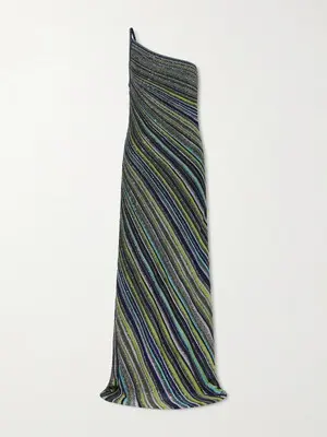Missoni One-shoulder Striped Metallic Crochet-knit Maxi Dress - Multi