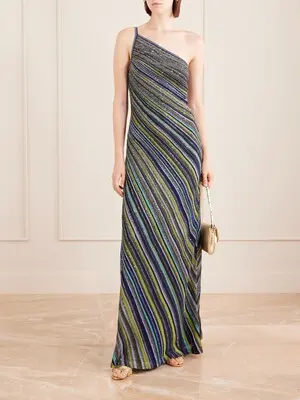 Missoni One-shoulder Striped Metallic Crochet-knit Maxi Dress - Multi