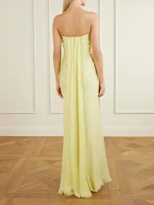 Alexander McQueen Strapless Draped Silk-chiffon Gown - Yellow