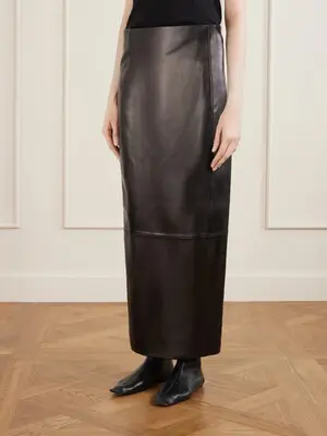 Khaite Lyle Leather Midi Skirt - Black