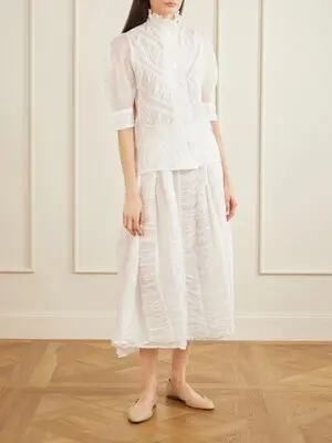 Thierry Colson Ruched Cotton-gauze Midi Skirt