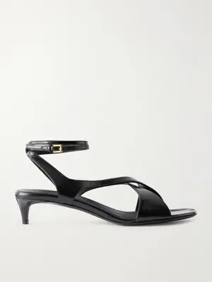 Khaite Liria Glazed Leather Sandals - Black