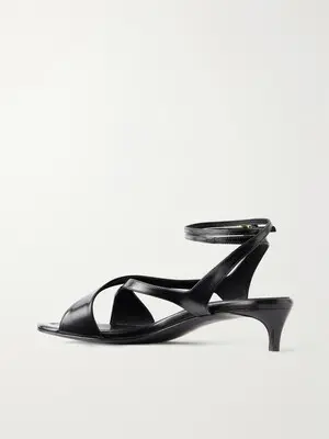 Khaite Liria Glazed Leather Sandals - Black