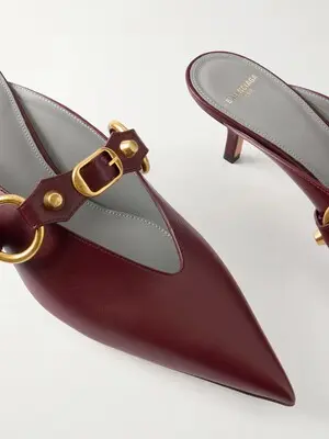Balenciaga City Embellished Leather Mules - Red