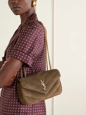 Saint Laurent Small Matelassé Suede Loulou Shoulder Bag - Green