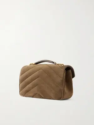 Saint Laurent Small Matelassé Suede Loulou Shoulder Bag - Green