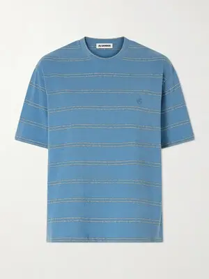 JIL SANDER Striped Cotton T-shirt - Blue