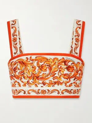 Dolce & Gabbana Cropped Printed Woven Top - Orange
