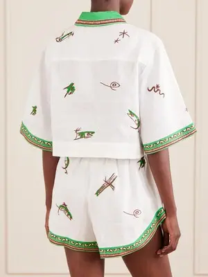 ALEMAIS Wanda Embroidered Linen Shorts - Neutrals