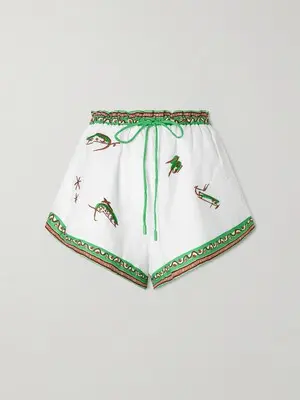 ALEMAIS Wanda Embroidered Linen Shorts - Neutrals
