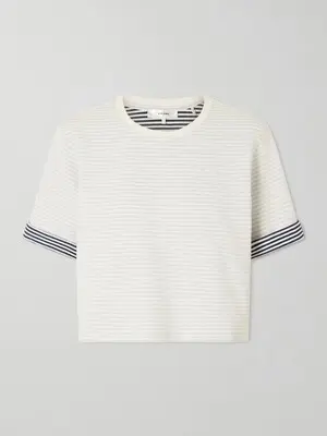 FRAME Striped Cuff Pima Cotton T-shirt - Neutrals