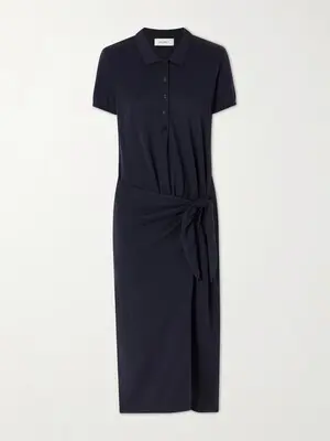 LISA YANG Anthea Tie-detailed Cotton And Cashmere-blend Midi Dress - Blue