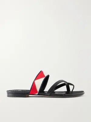 Manolo Blahnik Leather Woven Sandals - Black