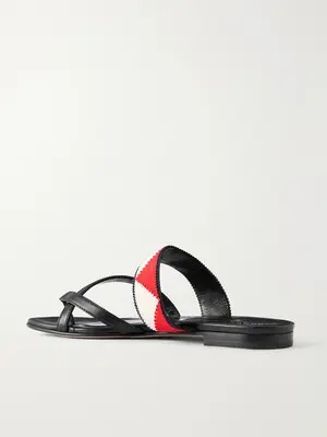 Manolo Blahnik Leather Woven Sandals - Black