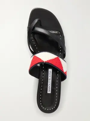 Manolo Blahnik Leather Woven Sandals - Black
