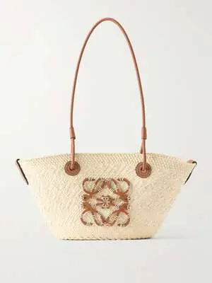 LOEWE + Paula's Ibiza Anagram Basket Leather-trimmed Raffia Shoulder Bag