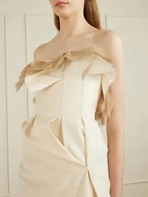 Khaite Salm Strapless Ruffled Wool And Silk-blend Midi Dress - Neutrals