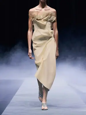 Khaite Salm Strapless Ruffled Wool And Silk-blend Midi Dress - Neutrals
