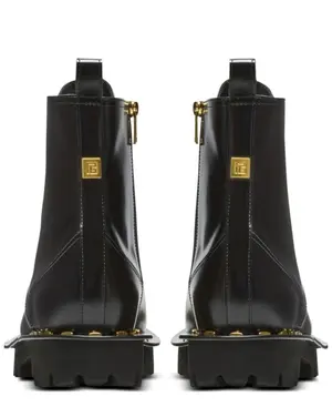 Balmain Glazed Leather Combat Boots
